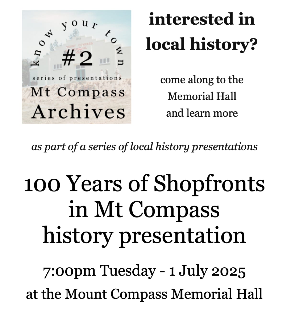 100 years of Shopfronts in Mt Compass history presentation - 7pm Tue 1 ...